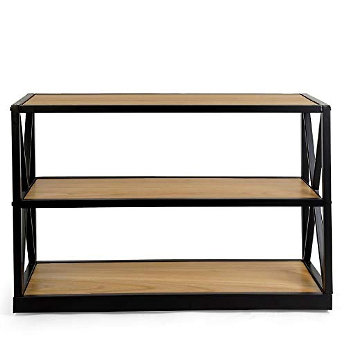 Displays2go Industrial X-Sided 3-Shelf Unit, Solid Pine – Natural (XSHF3NAT)