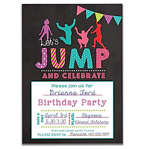 Set of 25 Jumping Kids Birthday Party invitations for Trampoline park Gravitopia, jump zone big air party with envelopes.