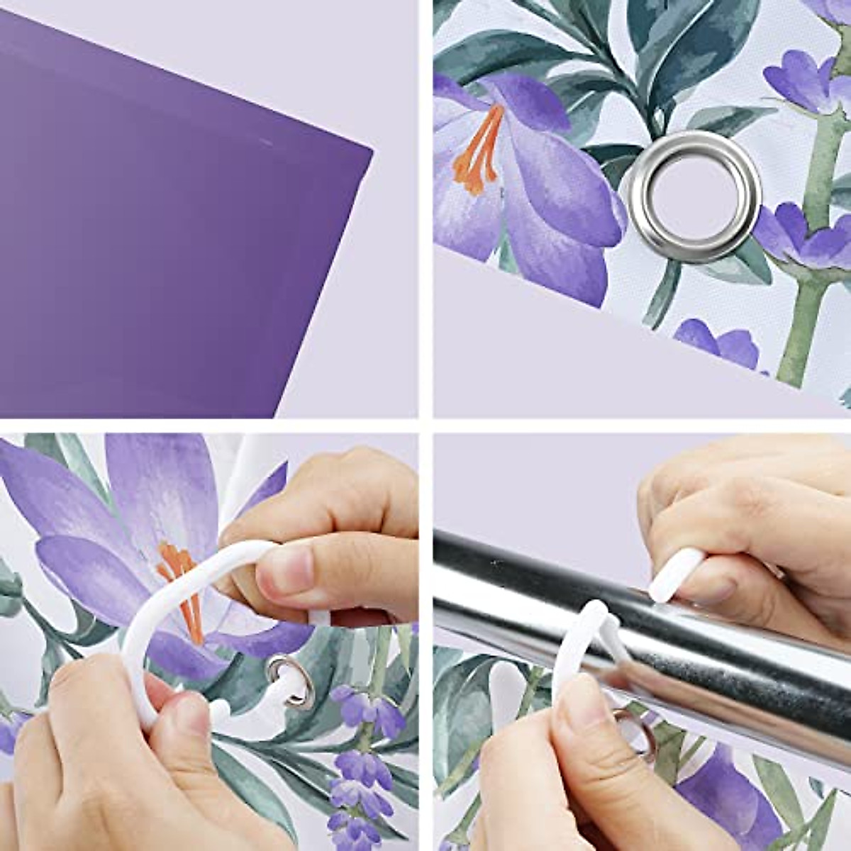 VEGA U Lavender Floral Shower Curtain for Bathroom, Botanic Flower Bath Decor with 12 Hooks, 72x72 Inch