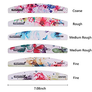 6 PCS Different Grit Nail Files and Buffers, Flower Pattern Emery Board (80-320 Grit) Professional Manicure Tools for Home and Salon Use