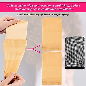 EBOOT 3 Pcs Wig Caps Black Mesh Wig Cap Net Neutral Nude Beige Wig Cap for Lace Front Wig for Women Men Halloween, Cosplay