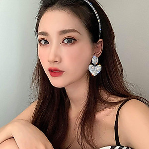 Xerling Full Clear Rhinestones Love Heart Drop Dangle Hoop Earrings Sparkling Glitter Jewelry Crystal Stud Earrings for Wedding Party