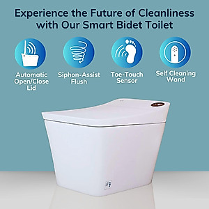Trone Tahum Bidet Toilet Tankless Toilet with Heated Seat SyphonAssist Flush and Advanced Toe Touch Technology Smart Toilet for Bathroom