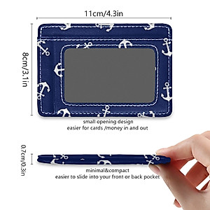 Linomo Thin leather Card Holder and Money Clip Nautical Anchor Pattern Wallet RFID Blocking for Men & Women