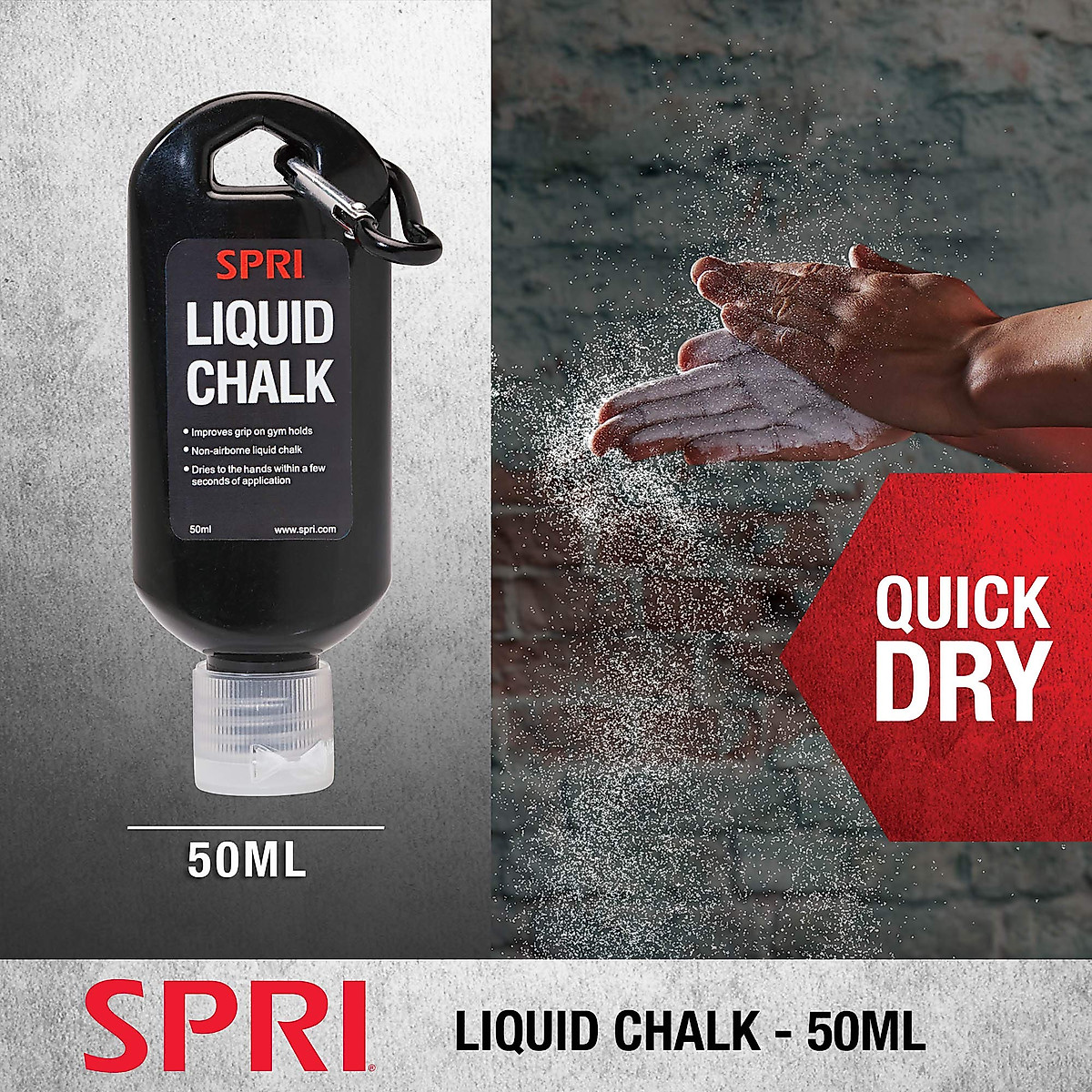 SPRI Liquid Chalk 50ml Bottle - Works as Gym Chalk, Lifting Chalk, Rock Climbing Chalk, Weightlifting Chalk - Dries Instantly, Use Alone or with Powdered Chalk Ball or Bag