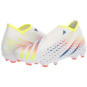 adidas Unisex Edge.3 Predator Firm Ground Soccer Shoe, White/Solar Yellow/Power Blue (Laceless), 11 US Men