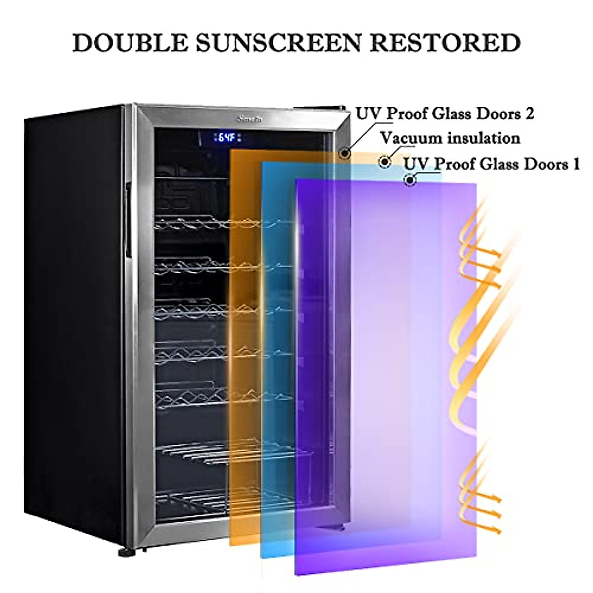 SMETA Wine Cooler Refrigerator 33 Bottles-19 Inch Wine Fridge Cellar Built In & Freestanding with Stainless Steel Glass Door - 3.6 Cu.Ft Wine and Beer Mini Fridge for Home, Office, Kitchen, Bar