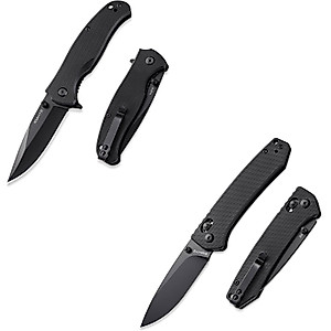 EMHTiii Pocket Knife Folding Knives: 3.14" Stainless Steel Black Blade, G10 Scales