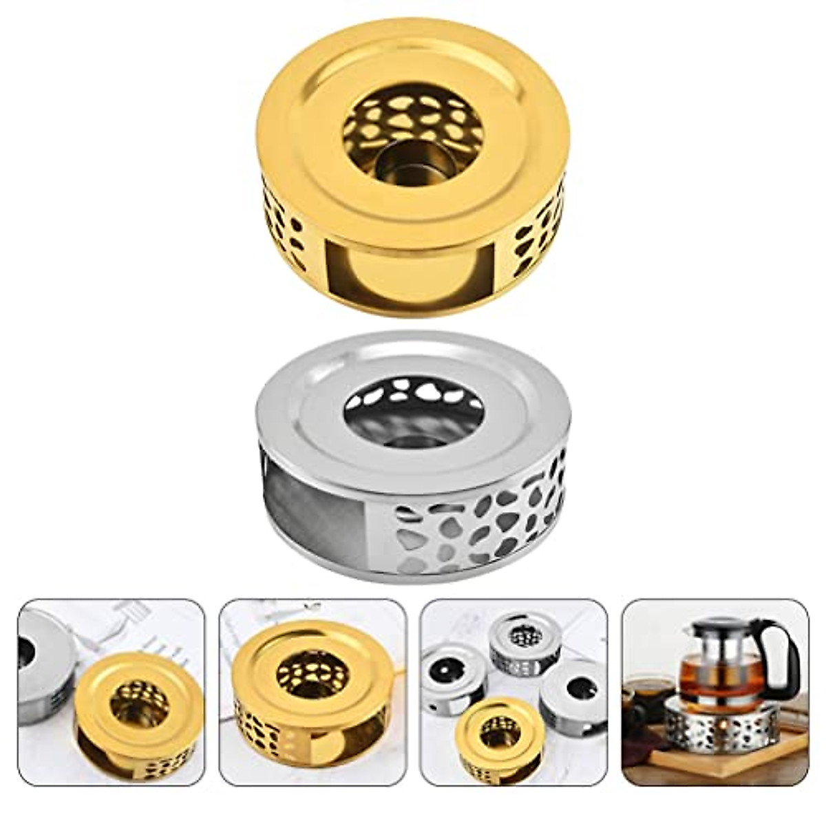 Angoily 2pcs Stainless Steel Teapot Warmer Metal Teapot Heater with Tealight Holder Candle Base Coffee Tea Warmer for Home Restaurant Camping