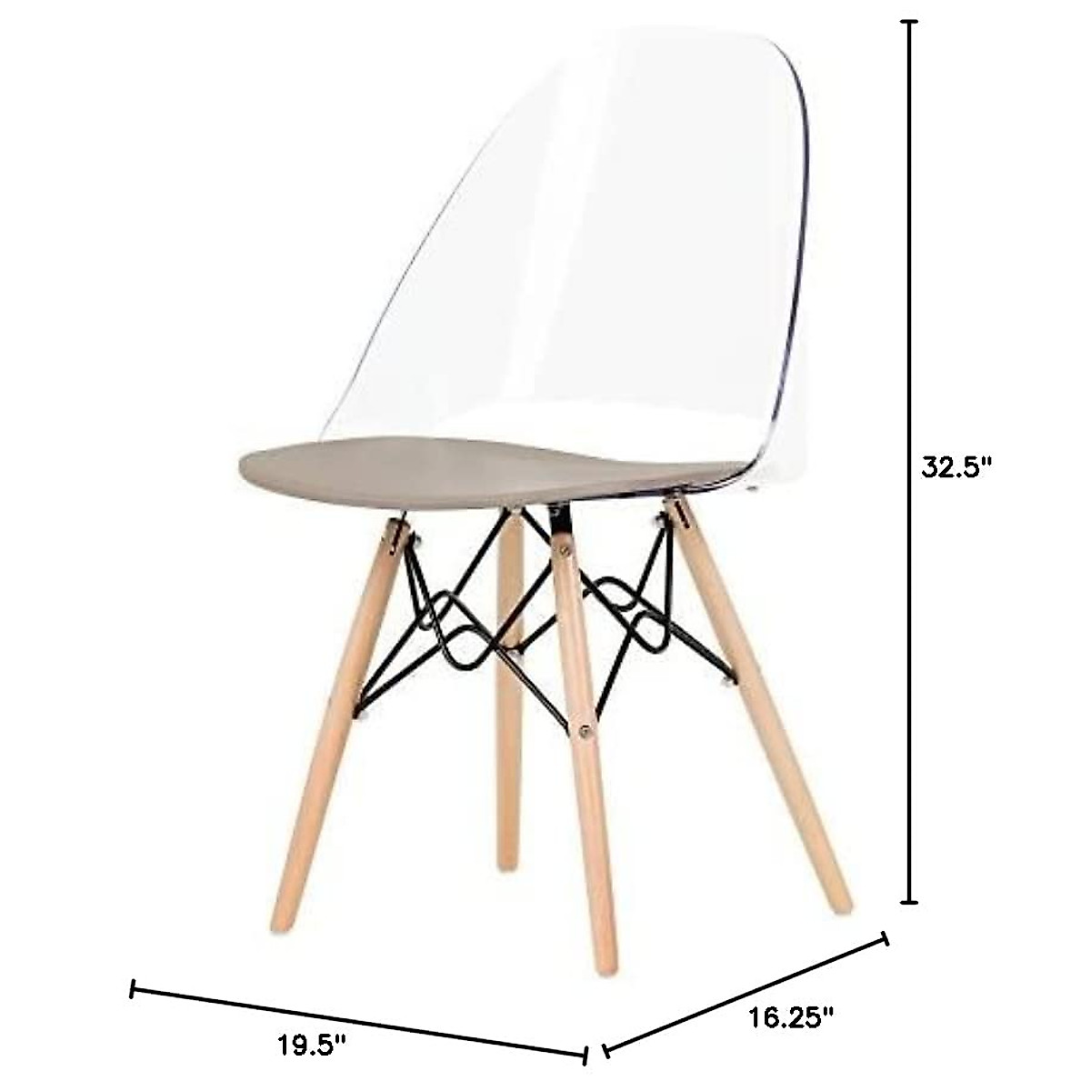 South Shore Annexe Eiffel Style Office Chair, Wood, Clear and Gray, 16D x 16.25W x 32.5H in