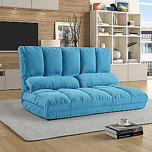 Sofa Floor Couch with Two Pillows, Adjustable Backrest, Adjusted to be Floor Sofa, Chaise Lounge or Sleepy Bed, Suitable for Almost Everywhere (Blue)