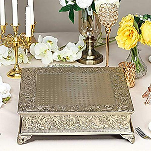 Efavormart 18” Gold Square Embossed Metal Cake Plateau Stand Riser Wedding Birthday Party Dessert Cake Pedestal Display Plate