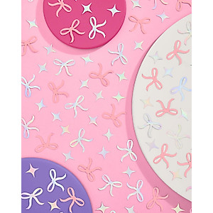 xo, Fetti Bow Confetti - 200 pc | Bachelorette Party Pink and Iridescent, Engagement Party Decoration, Tying the Knot Table Decor, Bride To Be Coquette Ribbon Bridal Shower Supplies