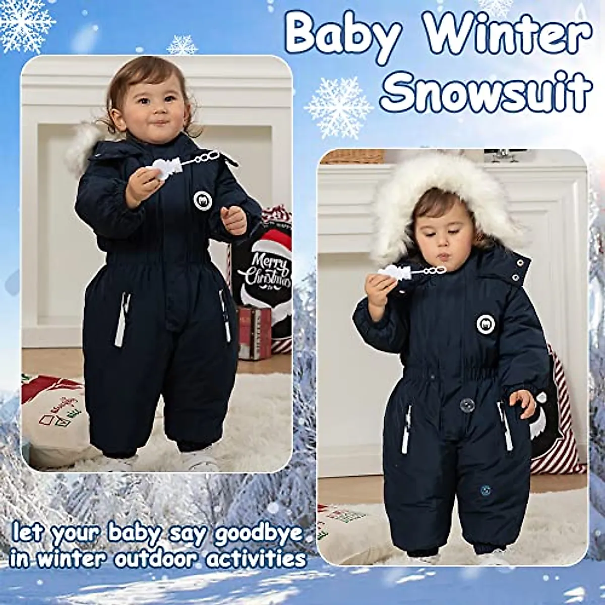 AIKSSOO Kids Baby One Piece Snowsuits Overalls Ski Suits Jackets Coats Jumpsuits Winter Outdoor Snowboarding Dark Blue