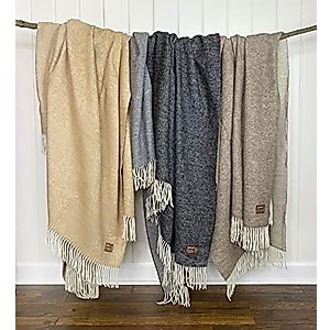 Eikei Wool Throw Blanket Double Sided Oversized Couch Throw Blanket Fringe Trim Soft Merino Woolen Afghan Minimalist Style Lightweight Machine Washable Solid Reversible (Camel, 55Wx78L)