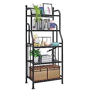 Casulo 5 Tier Metal Standing Shelf Iron Sheet Space Saver, Heavy Duty Storage Tower Rack, Multifunctional Shelving Unit Organizer Outdoor Flower Stand for Kitchen Bathroom Garage Pantry (Black)