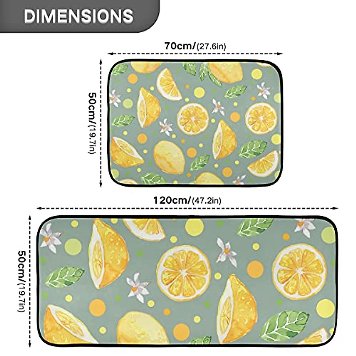 Emelivor Summer Lemon Fruit Floral Kitchen Rugs and Mats Set 2 Piece Non Slip Washable Runner Rug Set of 2 for Kitchen Floor Home Sink Ladunry Office