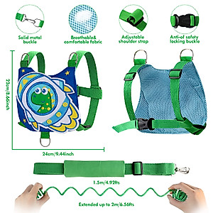 4 in 1 Toddler Harness Leash for Walking+Baby Anti Lost Wrist Link, Cute Dinosaur Child Safety Harness, Walking Wristband Assistant Strap Belt for Toddlers, Babies & Kids (Green)