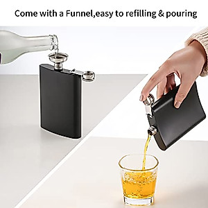 Hip Flask for Liquor 8 Oz Stainless Steel Leak proof with Funnel,Alcohol Drinking Flask for men(Black)