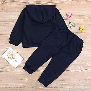 Guodeunh Boy Clothes Set for 1-5 Years,Toddler Baby Boys Kid Letter Print Hoodie Long Sleeve Tops Pattern Pants Fall Winter Sweatshirt (Navy, 3-4T)