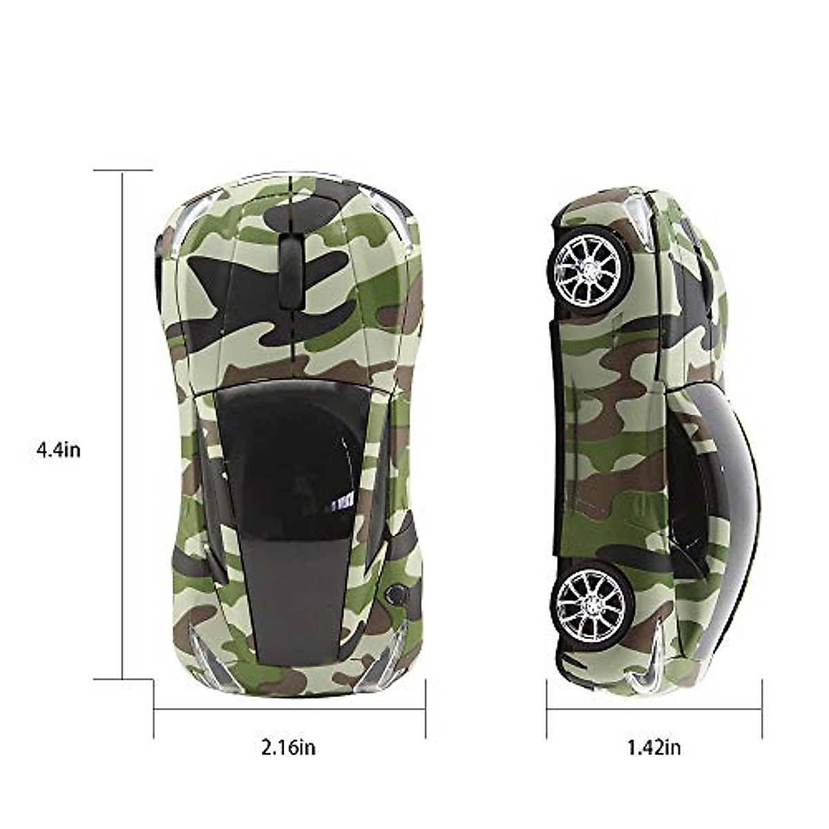 EALEK Wireless Mouse, Car Shape Mouse 2.4GHz USB, Cute Wireless Mouse 1600DPI, Ergonomic Mouse for Kids and Adult (Green Camouflage)