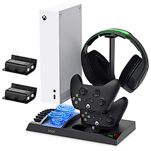 Vertical Stand with Cooling Fan Compatible with Xbox Series S with 1400mAh Rechargeable Battery Pack, YUANHOT Charging Station Dock with Controller Charger Ports, Cooler System