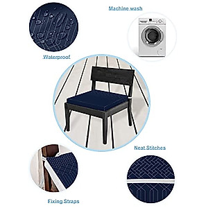 Navy Blue Outdoor Waterproof Cushion Chair Cover Set of 2 Abstract Minimalistic Geometric Stripes Patio Furniture Sofa Couch Seat Cushions Protector Slipcover with Ties, 20''x18''x4''