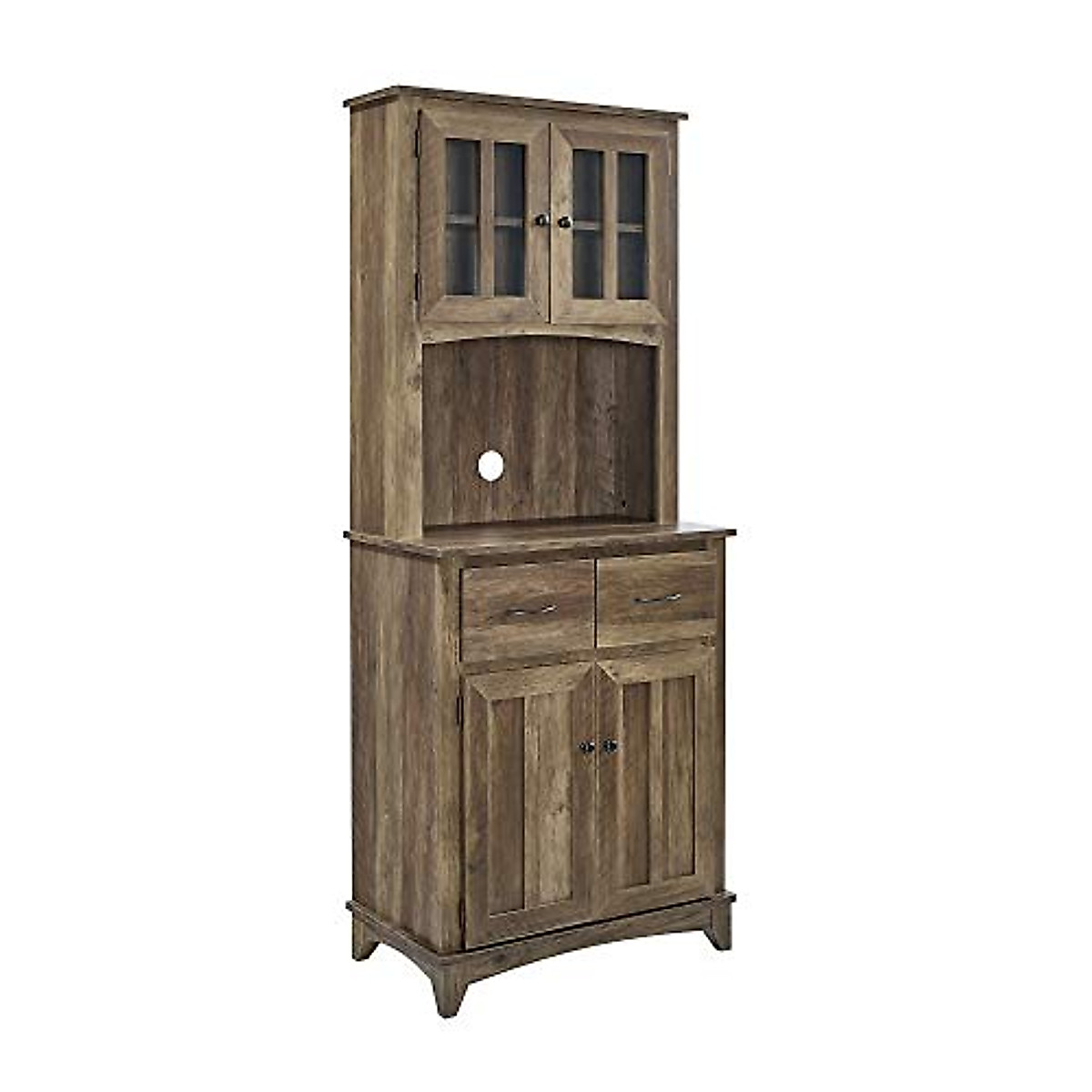 Home Source Microwave Storage Stand with Double Door Top and Bottom Cabinets in Reclaimed Barn Wood Look