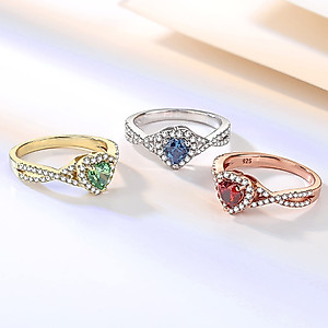 Personalized Birthstone Promise Rings Heart Love Halo Ring for Women 1 Stone Jewelry for Mother Daughter Her Best Friends Custom Engraved Name Gift.