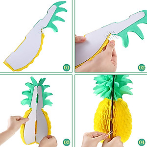 6 Pieces 14 Inch Pineapple Honeycomb Centerpieces Tissue Paper Pineapple Table Hanging Decorations for Tropical Luau Hawaiian Jungle Party