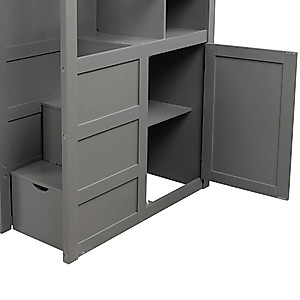 SOFTSEA Twin Over Twin/Full Bunk Bed with Staircase and Cabinet Wooden Bunk Bed Convertible into 2 Beds with Drawers for Kids