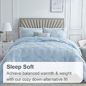 Swift Home Bedding Comforter Sets, Luxury and Lightweight 3-Piece Ruched 3D Floral Pintuck Comforter Sets, Machine Washable - Baby Blue, Full/Queen