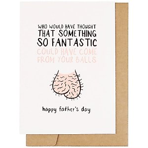 CJ&M Funny Birthday Day Card for Dad, Humor Five Star Review Card from Son Daughter (BALLS)