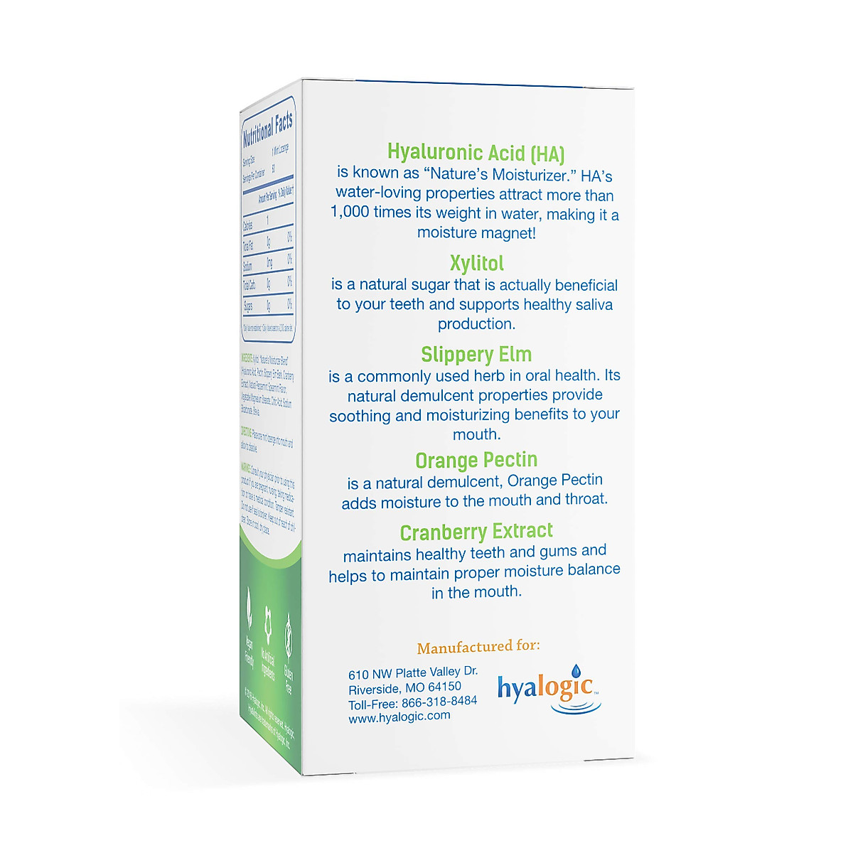 Hyalogic HyaMints Breath Mints for Dry Mouth- Sugar Free Mint Flavor— Natural Breath Freshener w/Hyaluronic Acid, Cranberry Extract, Xylitol, Slippery Elm, Orange Pectin (60 Count)