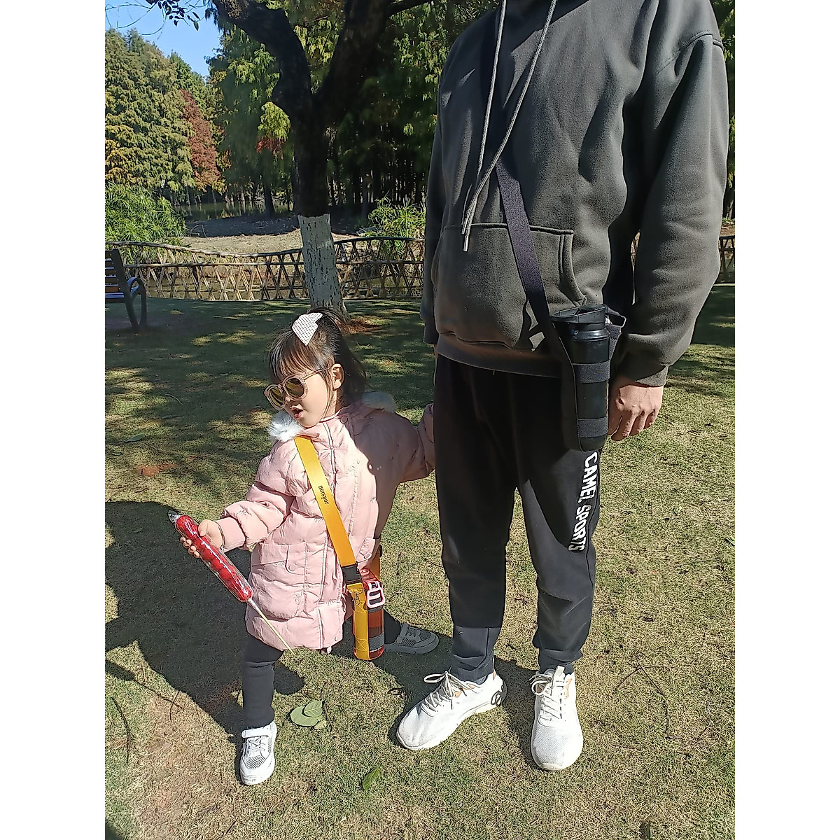 norspor Water Bottle Holder with Strap，Water Bottle Sling，Water Bottle Carrier Strap with Adjustable Shoulder Belt 12 oz to 64 oz for Camping,Hiking,Walking-1 Pack(Black)-Bottle Excluded