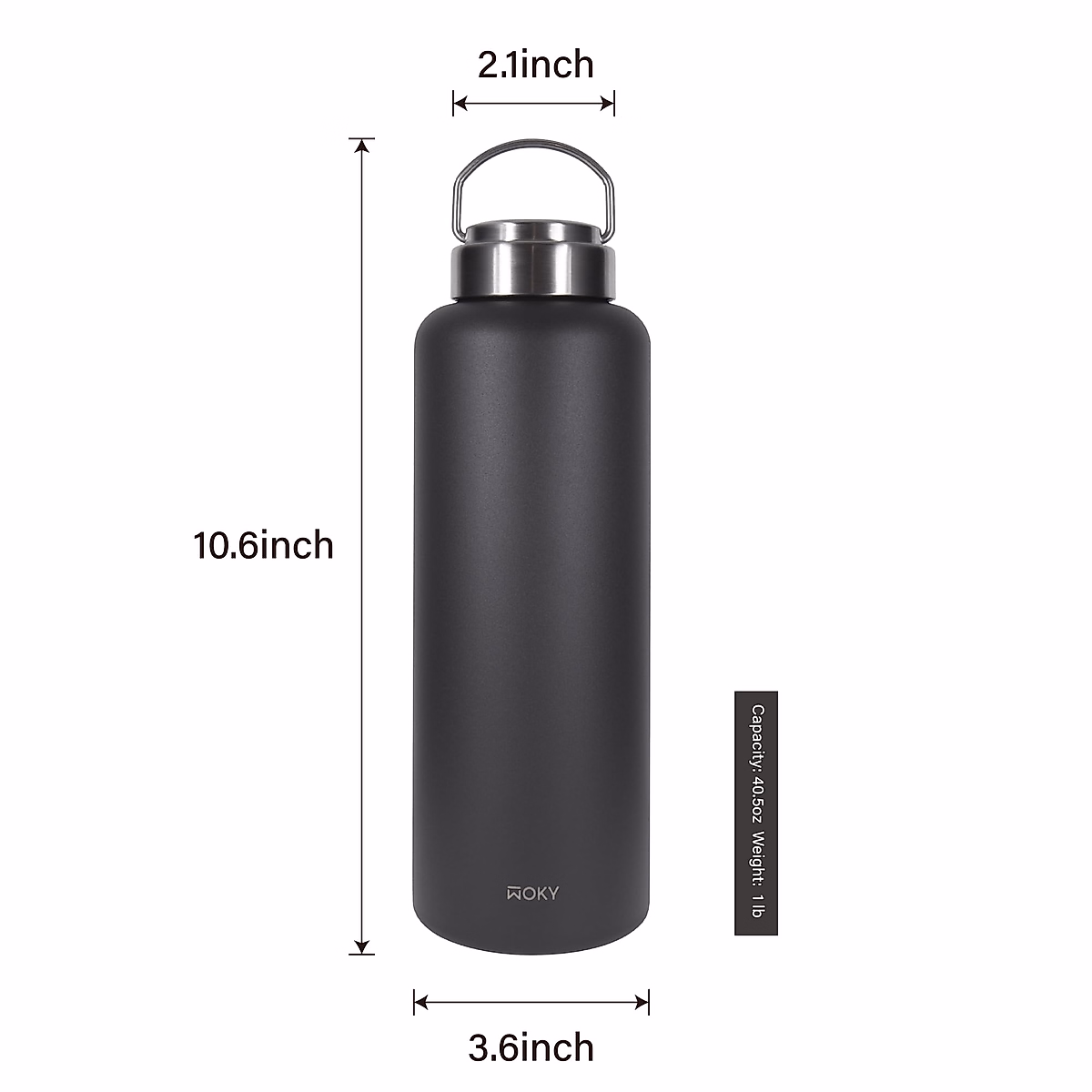 WOKY TICERA 40oz Titanium Ceramic Coated Tumbler - Stainless Steel Vacuum Insulated Water Bottle, Leak-Proof, Hook Handle Lid - Ideal for Gym, Travel, and Everyday Use (Black)