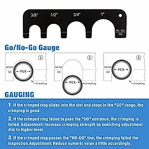 iCrimp PEX Crimping Tool Kit for 3/8 inch, 1/2 inch, 3/4 inch, 1 inch Pex Copper Crimp Rings, c/w PEX Cutter,Go-no-go Gauge, Meets ASTM F1807 Standard