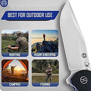 Holtzman's Gorilla Survival 'Wrangler' Folding Knife featuring D2 Steel Blade with G10 Handle in Gift Box Set (Silver+Blue)
