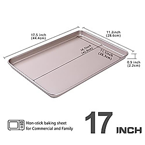 17 Inch Cookie Baking Sheet Pan Jelly Roll Pan, Nonstick Cookie Sheet for Baking, Baking Sheets for Nonstick Oven Pan, Thicker Carbon Steel Oven Baking Tray for Roasting Meat Bread Jelly Roll(Gold)