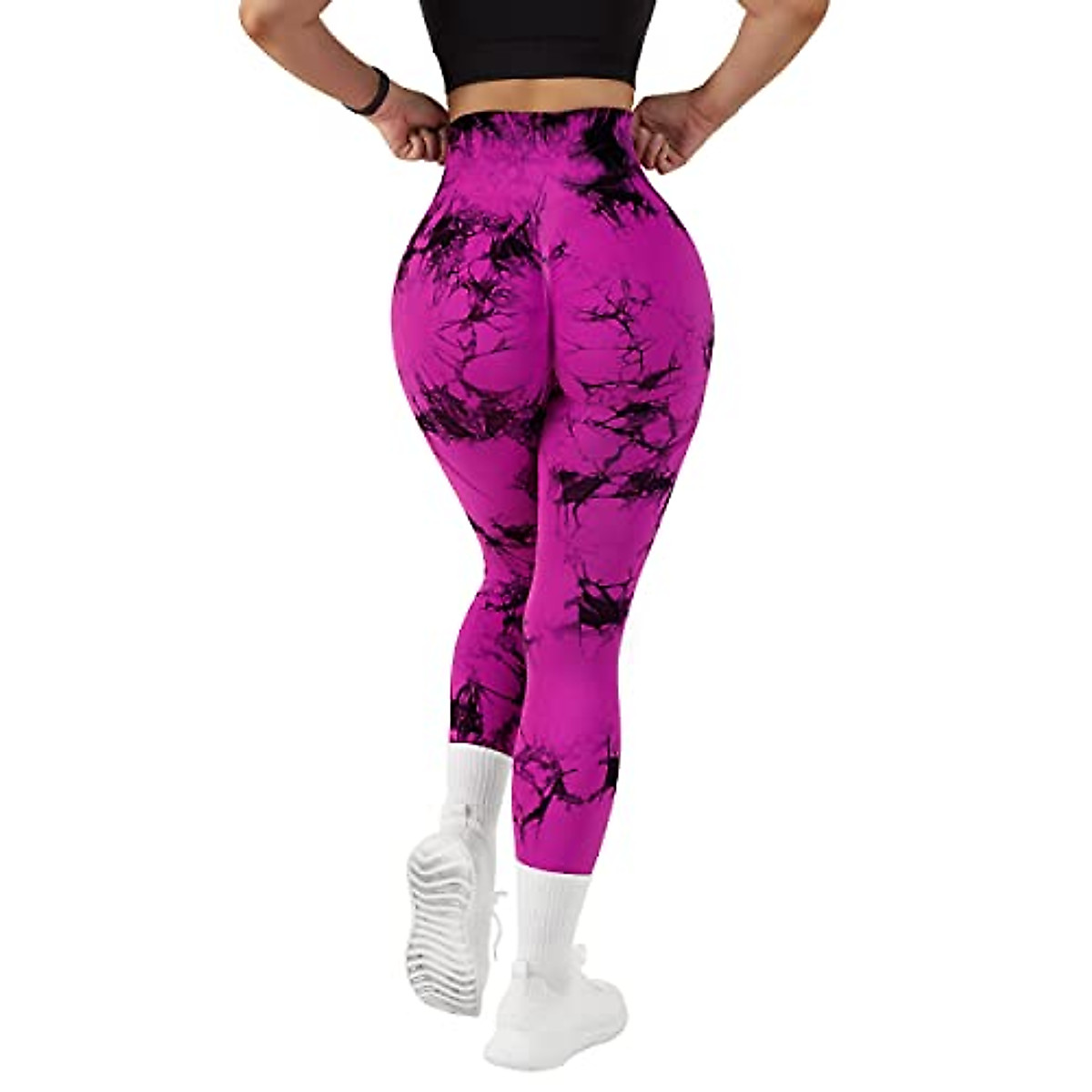 MOOSLOVER Women Scrunch Butt Lifting Leggings Seamless Contour High Waisted Yoga Pants(M,#1 Rose Red Tie-Dye-49)