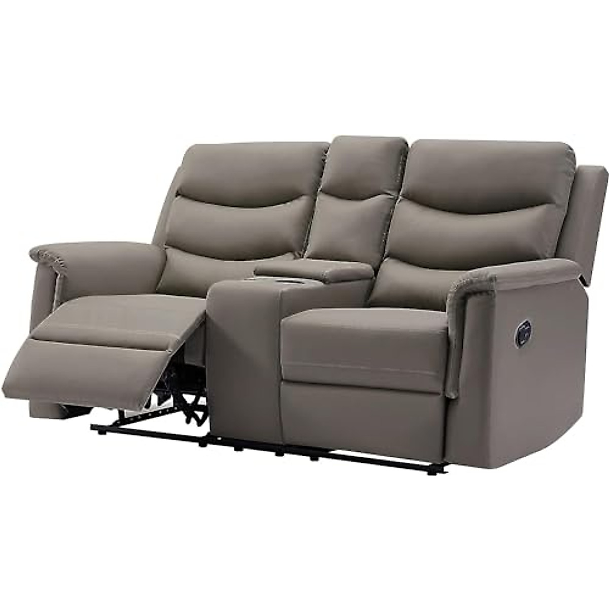 FULife 3+2 Modern Upholstered Manual Sectional Sofa Set with 1 Center Console&4 Cup Holders,Three Seaters Recliner Sofá and Loveseat Couch for Living Room/Apartment/Office/Theater, Gray PU A+B 77.5"W