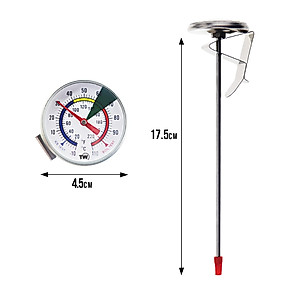 Milk Thermometer For Steaming Milk - Ideal Milk and Coffee Temperature Thermometer With 175 mm Stainless Steel Probe and Clip Barista Coffee Espresso