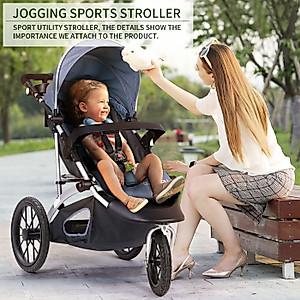 Baby Jogging Stroller for Toddler Kids Compact Single City Jogger Strollers All Terrain Jog 3 Wheels Pushchair Expedition with Parent Console (Blue)
