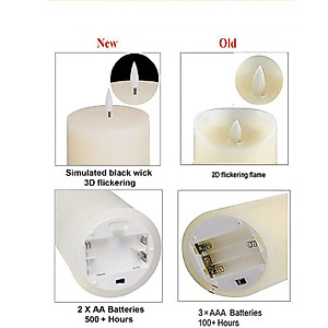 volnyus White Flameless Candles Set of 2 (3x9 inch) Flickering LED Wax Candles Battery Operated with Remote Control Timers for Fall Decor/Night Light/Fireplace/Party Dimmable Pillars Flat top