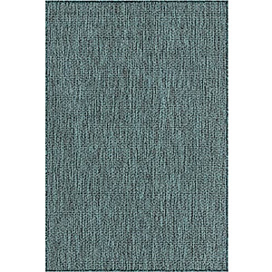 Rugs.com Outdoor Solid Collection Rug – 4' x 6' Teal Flatweave Rug Perfect for Entryways, Kitchens, Breakfast Nooks, Accent Pieces