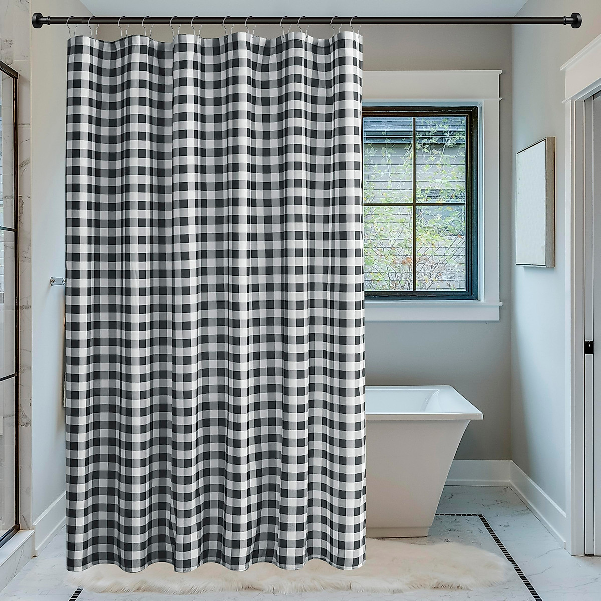 Biscaynebay Textured Fabric Shower Curtains 72" X 72", Black & White Printed Checkered Linen Modern Hotel Luxury Quality Cloth Bathroom Curtains Machine Washable