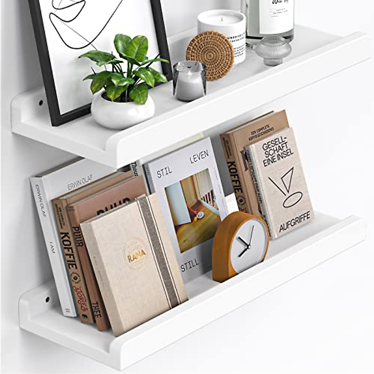 AMADA HOMEFURNISHING Floating Shelves, Wood Hanging Wall Shelves for Storage, Wall Mounted Shelves for Bathroom, Living Room, Kitchen, Bedroom, Office, Wall Shelf Set of 2, AMFS25W