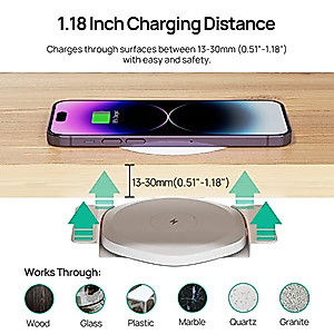 KPON Invisible Wireless Charger - 30mm Under Table Wireless Charger - Furniture Desk Wireless Charging Station for iPhone 14/13/12/11/X/8 and All Wireless Phones/Earbuds (with QC Adapter)-White