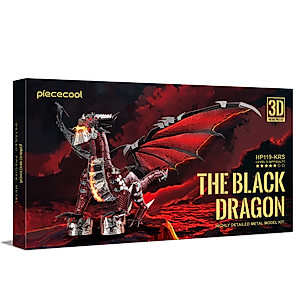 Piececool 3D Metal Model Kits-Black Dragon King, DIY 3D Puzzles for Adults Brain Teaser Puzzles Toys for Teens, Great Birthday New Year Gifts, 107 Pcs