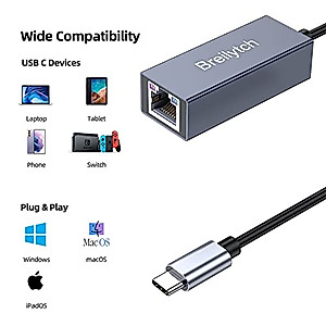 USB C to Ethernet Adapter,RJ45 to USB-C Thunderbolt 3 Type C Gigabit Network 1000Mbps LAN Converter Compatible with MacBook Pro Air iPad Pro Galaxy S22 S21 Surface Book Chromebook Dell XPS
